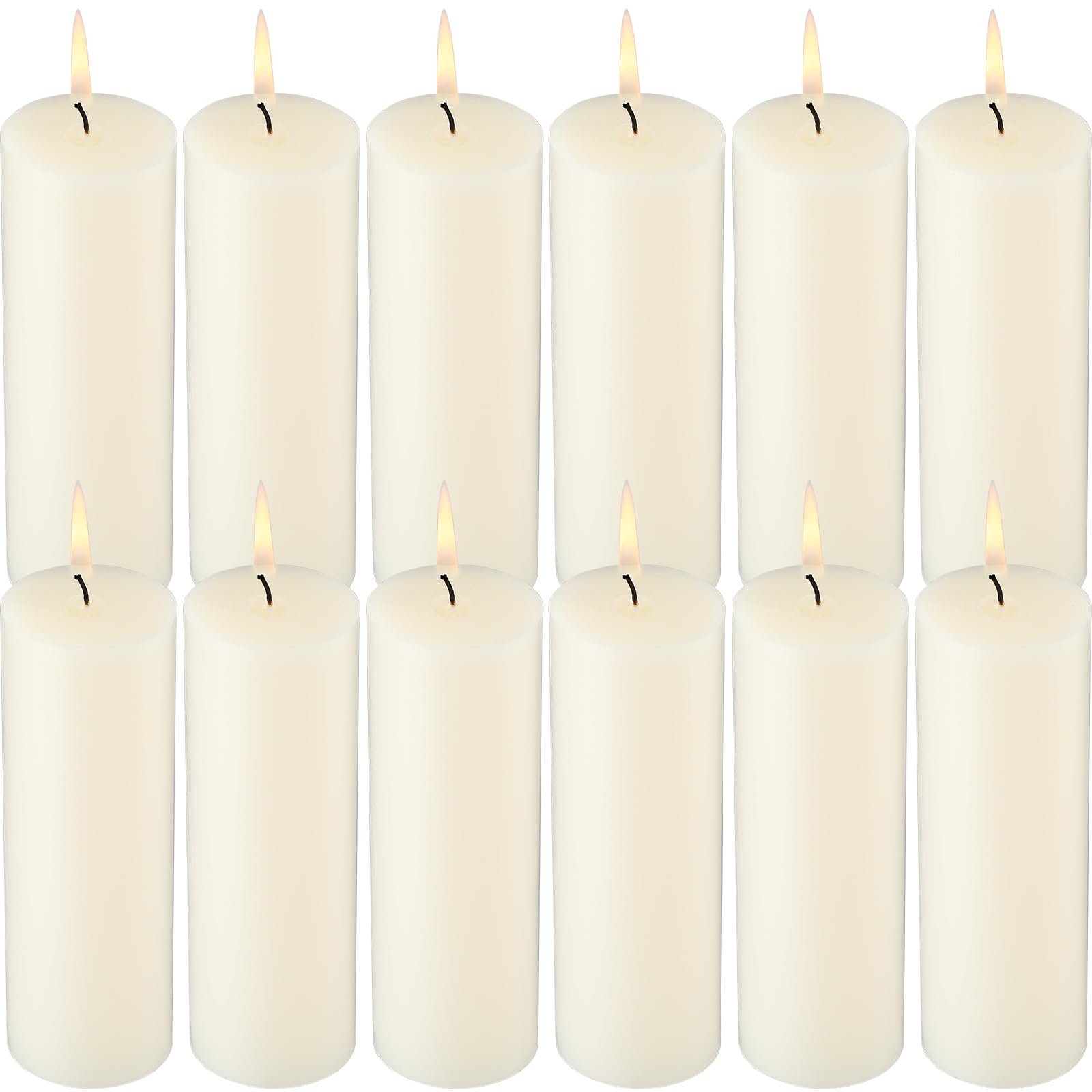 Pack of 12 Ivory Pillar Candles 2 x 6 Inch Unscented Candles Large Ivory Pillar Candles Paraffin Wax Long Lasting Candles Clean Burning Candles for Home Decor Wedding Party Dinner Bath Spa