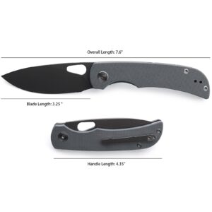 Miguron Knives M Moyarl Folding Knife,3.25" Dark Grey PVD 14c28n Blade Grey G10 Handle With Titanium Pocket Clip, Camping Hiking Pocket Knife MGR-806DG