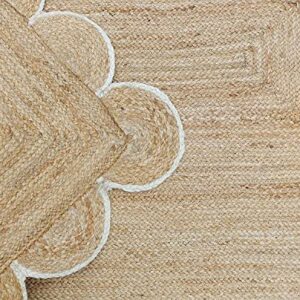 RAJPUTANA Rug Weaving Village Scalloped Natural Jute Area Rug, Hand Woven Classic Rug Kitchen Rugs, Rugs for Living & Bedroom (Off White, 2'6''x6')