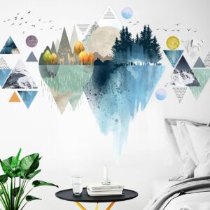 Nordic Geometric Wall Stickers, Removable DIY Mountain Reflection Wall Decal Murals Peel and Stick 3D Wall Art Stickers Murals Home Decor for Boy Bedroom Nursery Rooms Living Room