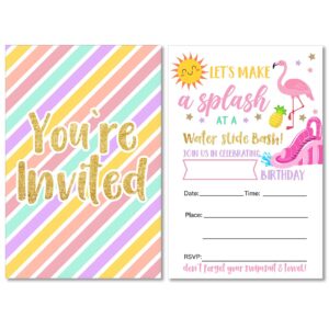 water slide birthday party invitations with envelopes set of 20 pink flamingo water splash bash pool birthday party invites fill in blank