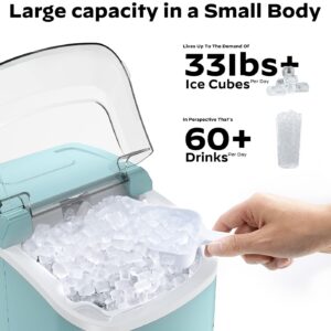 Nugget Ice Maker Countertop - Silonn Pebble Ice Maker Machine with Self-Cleaning Function, 33lbs/24H, Ice Makers for Home/Kitchen/Office, Green