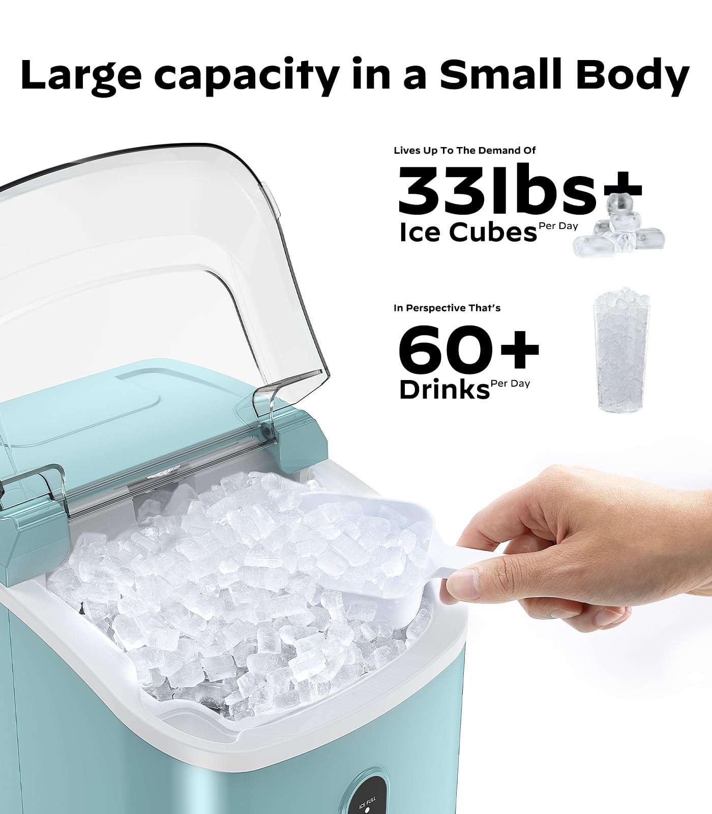 Nugget Ice Maker Countertop - Silonn Pebble Ice Maker Machine with Self-Cleaning Function, 33lbs/24H, Ice Makers for Home/Kitchen/Office, Green