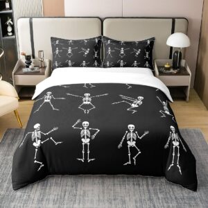 erosebridal 100% natural cotton sugar skull duvet cover twin,black white skeleton bones bedding set,halloween horror theme comforter cover,gothic spooky bed sets with 1 pillowcase home room decor