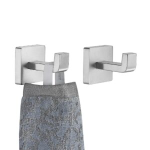 jqk bathroom towel hook brushed, coat robe clothes bath wall hooks for kitchen garage sus 304 stainless steel thick 0.8mm, 2 pack brushed steel, th250-bn-p2