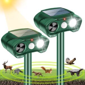 solar ultrasonic animal repellent outdoor waterproof cat repellent with motion sensor & led flashing light deer repellent devices for rabbit bird fox raccoon squirrel skunk