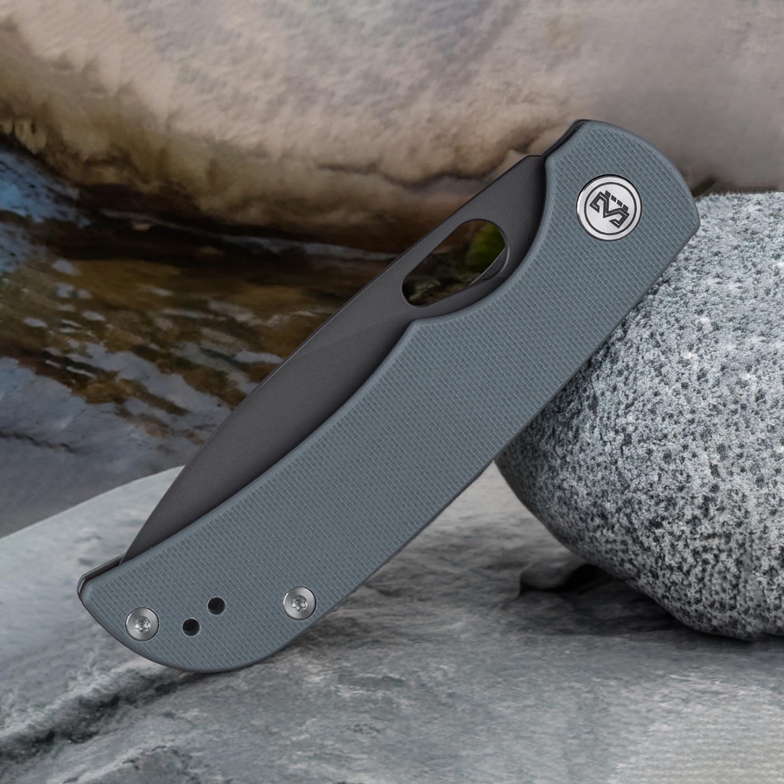 Miguron Knives M Moyarl Folding Knife,3.25" Dark Grey PVD 14c28n Blade Grey G10 Handle With Titanium Pocket Clip, Camping Hiking Pocket Knife MGR-806DG