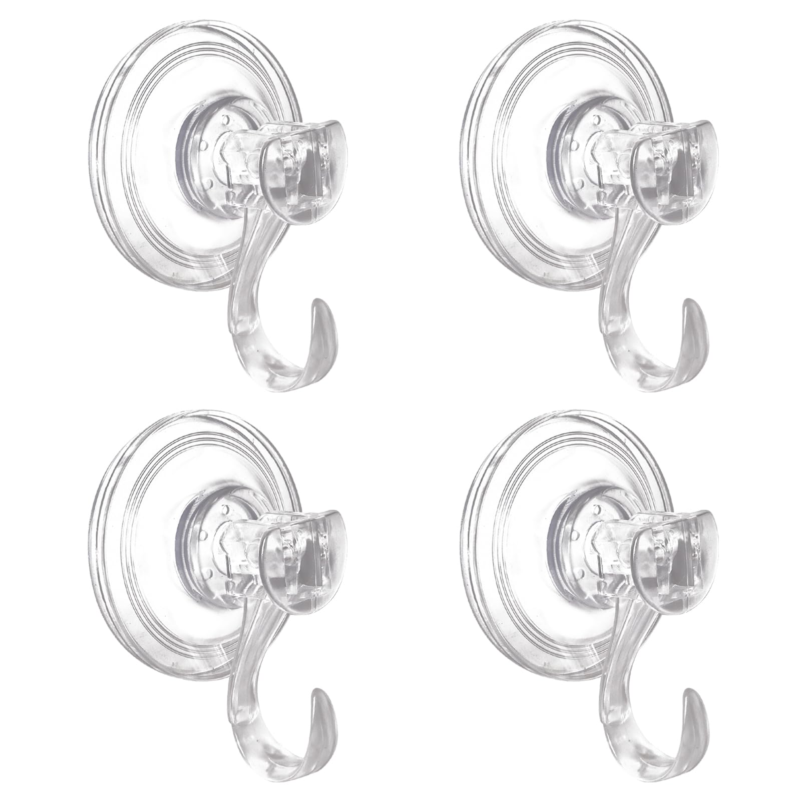 4PCS Suction Cup Hooks, Clear Heavy Duty Vacuum Suction Hooks Removable Window Glass Door Wall Suction Hangers Reusable Suction Cup Holders for Kitchen Bathroom Shower Wreath - 4 Pcs