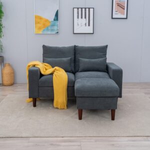 Panana Loveseat 2 Seat Sofa Couch with Ottoman Footstool, Small Corner L Shaped Sofa for Living Room Office,Tool-Free Assembly in Gray