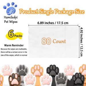 Hamiledyi Pet Wipes for Dogs 6 Packs of 80 Count Cats Paws Feet Wipe Soft Thick Puppy Grooming Wipes with Lids for Quick Cleaning Butt Feet Ears Eyes Nose