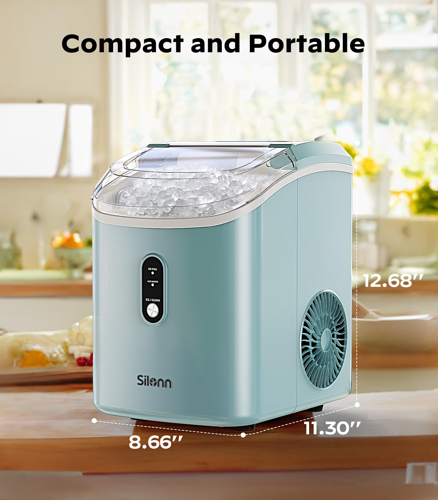 Nugget Ice Maker Countertop - Silonn Pebble Ice Maker Machine with Self-Cleaning Function, 33lbs/24H, Ice Makers for Home/Kitchen/Office, Green