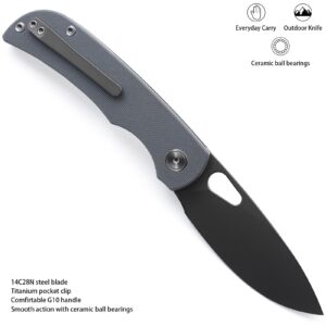 Miguron Knives M Moyarl Folding Knife,3.25" Dark Grey PVD 14c28n Blade Grey G10 Handle With Titanium Pocket Clip, Camping Hiking Pocket Knife MGR-806DG