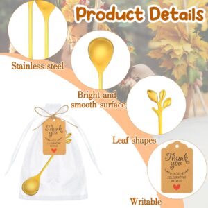 Dandat 50 Sets Wedding Tea Spoon Favor Bulk Include Leaf Coffee Spoon Gold Creative Tableware Dessert Spoons Stainless Steel Demitasse Spoons Mini Bags Labels for Baby Shower Party Bridal Shower Gift