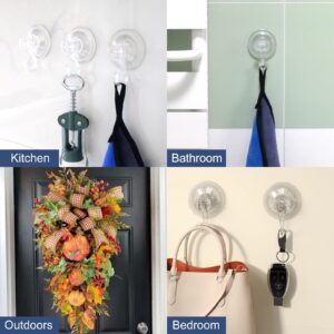 4PCS Suction Cup Hooks, Clear Heavy Duty Vacuum Suction Hooks Removable Window Glass Door Wall Suction Hangers Reusable Suction Cup Holders for Kitchen Bathroom Shower Wreath - 4 Pcs