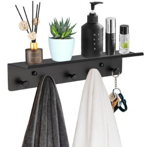 simve bathroom towel rack wall mounted, rustproof aluminium shelf with 5 bath robe hook, decor display storage, hanging hanger for hat, key, bag holder