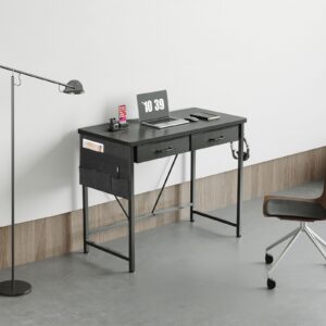 Ｍａｉｈａｉｌ Maihail Small Desk with Drawers, 31.5 inch Small Computer Desk with Drawers, Writing Desk for Small Spaces, Small Office Desk with Metal Frame, Black