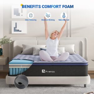 Avenco Full Mattress, Full Size Mattress in a Box, 12 Inch Hybrid Mattress Full, Medium Firm, Pocket Innerspring for Motion Isolation, Comfort Foam for Odor Reducing, CertiPUR-US