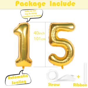 WEIKA 40 Inch Gold Number 15 Balloons, Giant Jumbo Helium Number Balloons For 15th/51th Birthday Party,Wedding, Bridal Shower Engagement Photo Shoot, 15/51 Anniversary For Girl And Boy