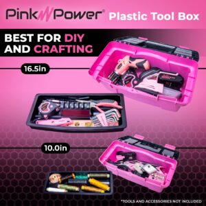 Pink Power Pink Tool Box for Women - Sewing, Art & Craft Organizer Box Small & Large Plastic Tool Box with Handle - Pink Toolbox Sewing Box Tool Storage Box - Portable Mini Locking Tool Boxes (2 Pack)