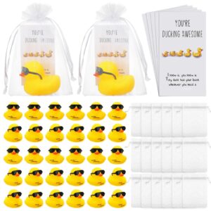 jenaai 40 sets inspirational mini rubber ducks bulk thank you gifts you're ducking awesome rubber ducks with glasses employee appreciation gift with card and bag for christmas thanksgiving(cute duck)