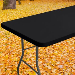 homing rectangle table cloth cover, waterproof polyester elastic fitted tablecloth, fits for 6 foot folding tables, washable table protector for picnic, camping, outdoor (black, 30" x 72")