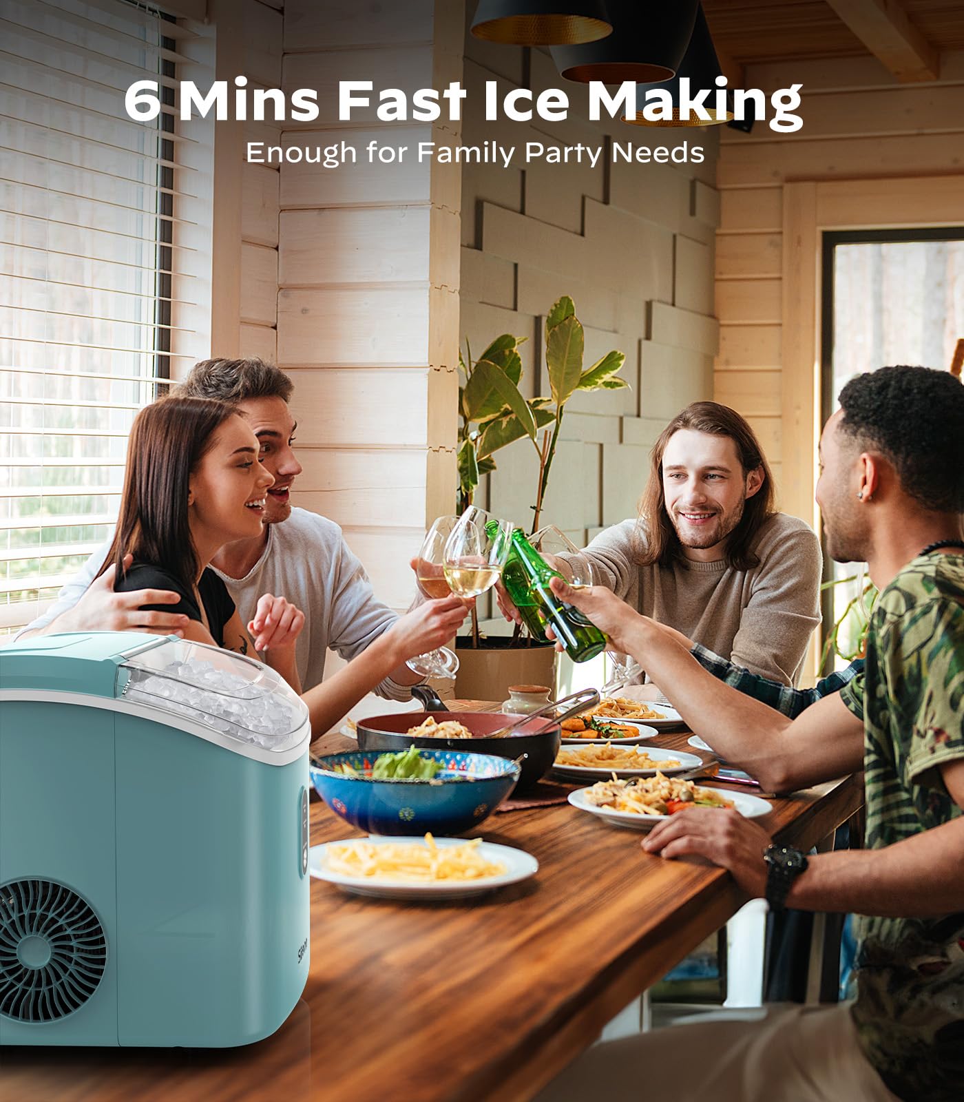 Nugget Ice Maker Countertop - Silonn Pebble Ice Maker Machine with Self-Cleaning Function, 33lbs/24H, Ice Makers for Home/Kitchen/Office, Green