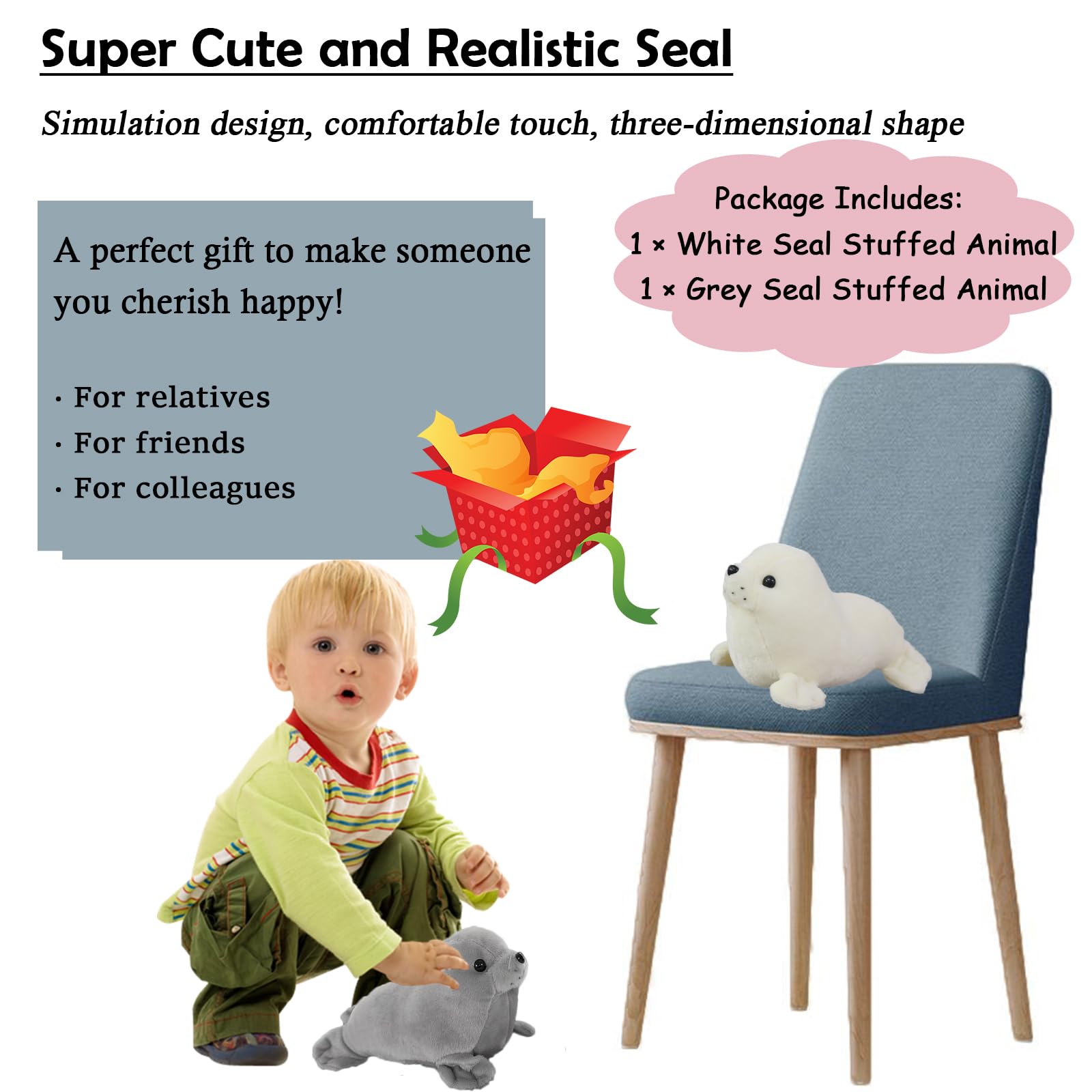 zhidiloveyou 2PCS 9" Seal Plush Stuffed Animal Cute Seal Toy Pillow Kawaii Doll Gifts for Kids