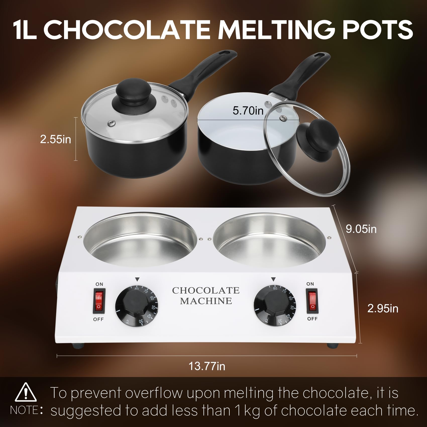 Chocolate Melting Machine Electric Heating Chocolate Tempering Machine Melting Pot Fast and Even Melting Ideal Create for Chocolate,Candy,Butter Making Warming Coffee Milk Wine (Double)