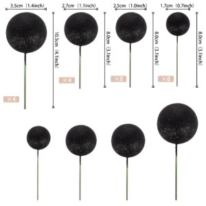 24 PCS Balls Cake Toppers Glitter Ball Cake Picks Foam Ball Shaped Cupcake Toppers Mini Balloons Baby Shower Cake Decorations for Wedding Enaggement Bridal Shower Birthday Party Supplies Black