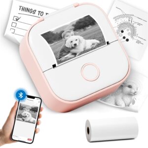 labelcreate portable pocket thermal printer,t02 mini sticker maker printer,portable wireless bluetooth photo printer for diy journal, notes,memo, pink