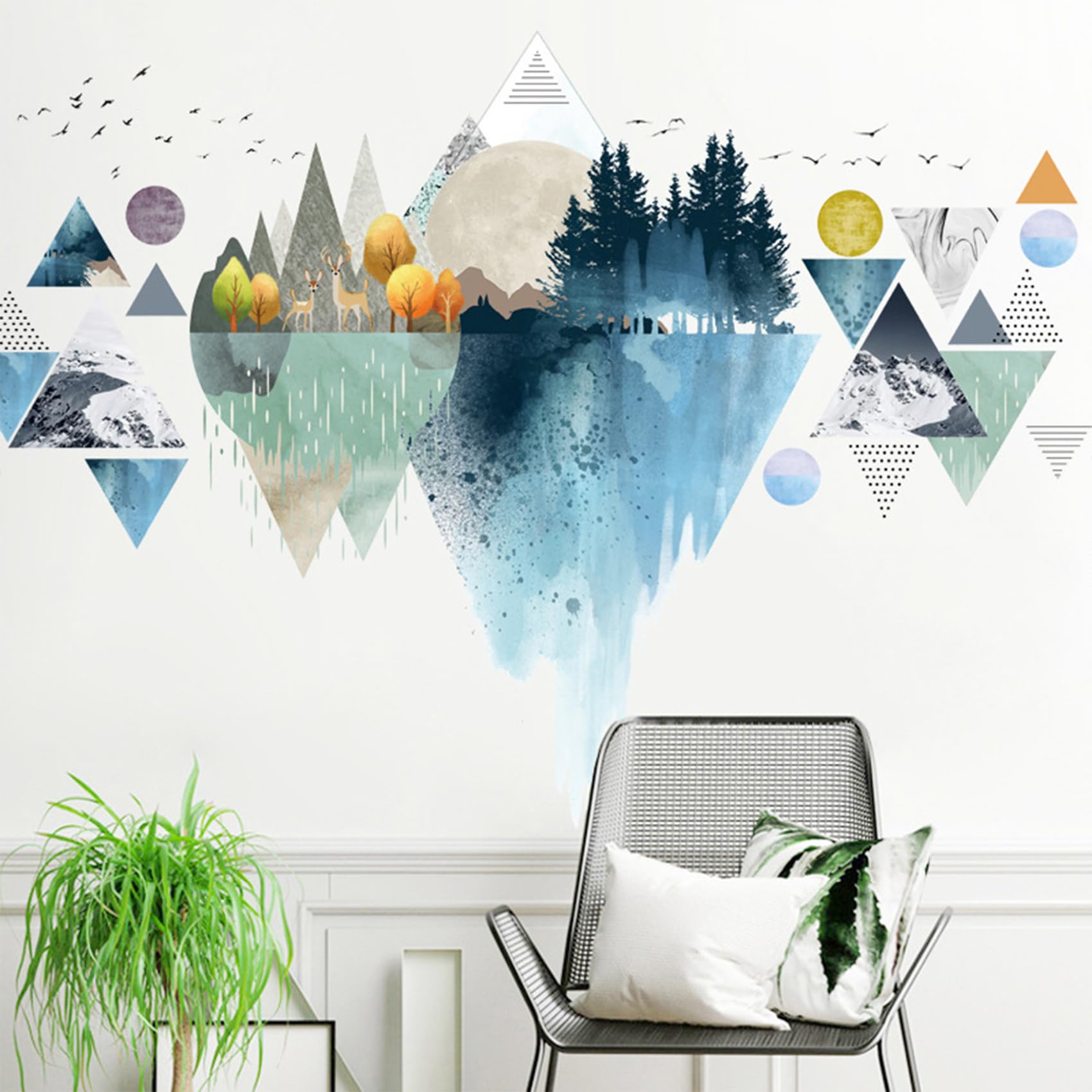 Nordic Geometric Wall Stickers, Removable DIY Mountain Reflection Wall Decal Murals Peel and Stick 3D Wall Art Stickers Murals Home Decor for Boy Bedroom Nursery Rooms Living Room