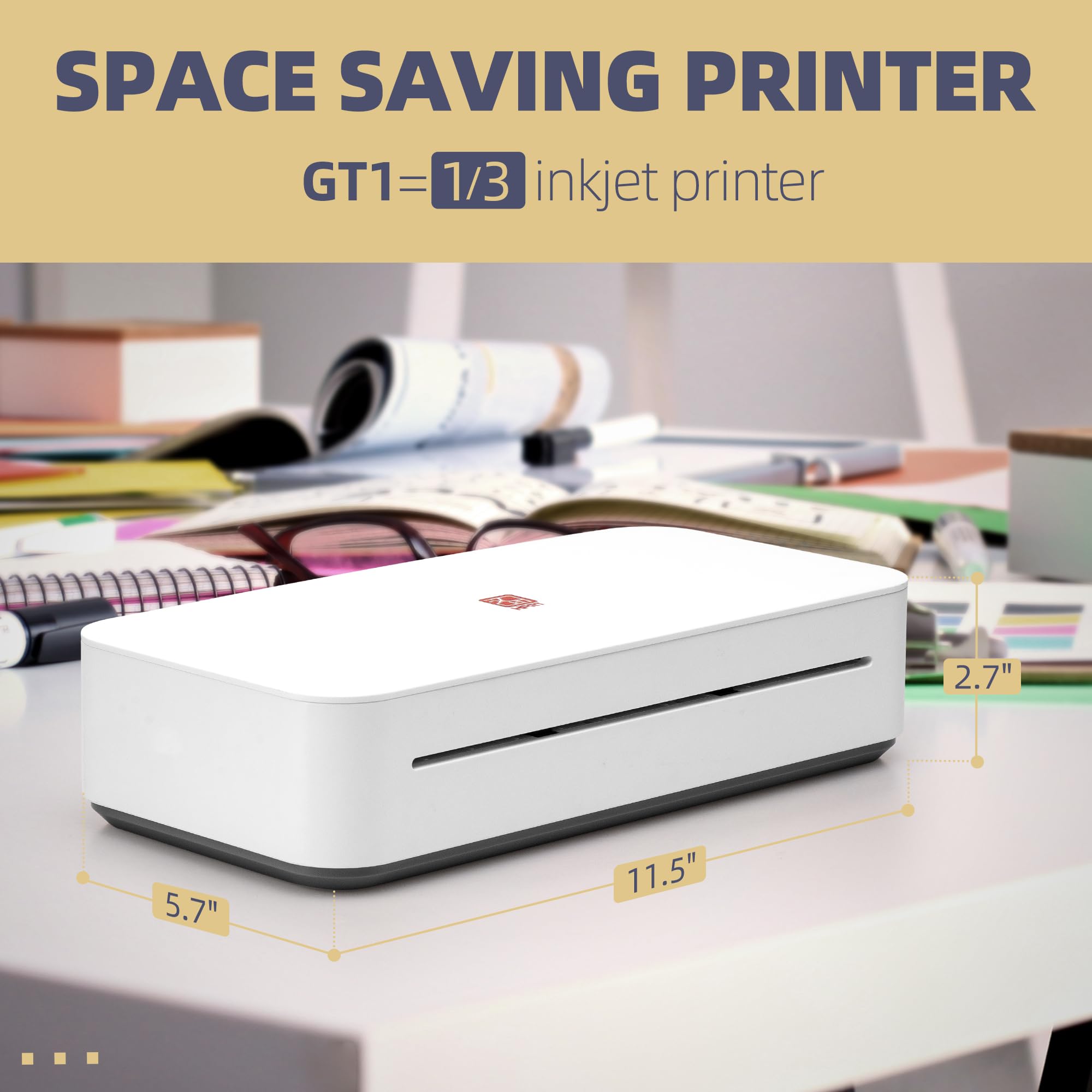 HPRT GT1 Thermal Transfer Inkless Printer for Home Use, Wi-Fi Connection Supports 11''x8.5'' US Letter 300DPI High Resolution Printer (GT1-White)