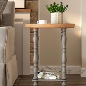 VONLUCE French Country End Table, 19'' Round Farmhouse Side Table, Distressed Wood Tray Top Rustic Accent Table for Living Room Bedroom, Small Space, Gray