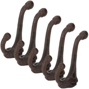 Peohud 10 Pack Cast Iron Coat Hooks, Rustic Wall Hooks, Wall Mounted Farmhouse Coat Hangers, Heavy Duty Double Hooks for Hanging Coats, Bags, Caps, Hats, Towels, Keys