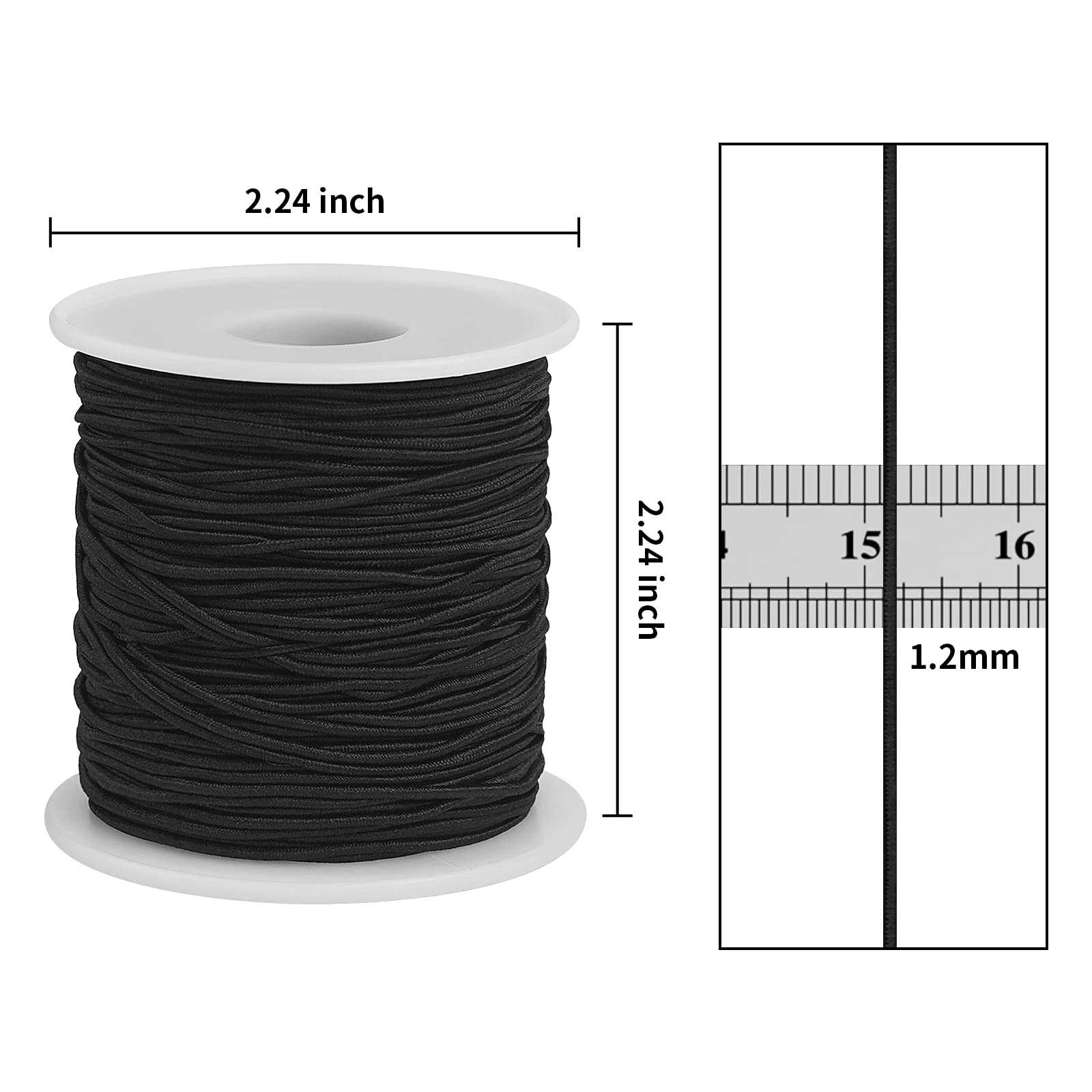 Elastic String for Bracelets Making - Cuttte 2 Rolls 1.2MM Bracelet String Elastic Total 109 Yards, Sturdy Stretchy String for Bracelets, Elastic Cord for Jewelry Making, Necklaces (Black and White)