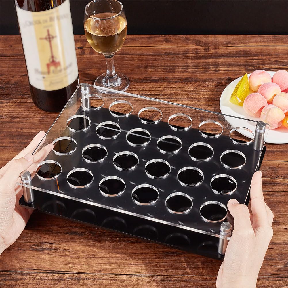 NBEADS 24 Shot Glass Tray Holder, Bar Acrylic Shot Glasses Holders Wine Glass Cup Serving Tray Cups Organizer Shot Glass Display Bar Accessories for Party, Bar, Club, Hole: 1.5"