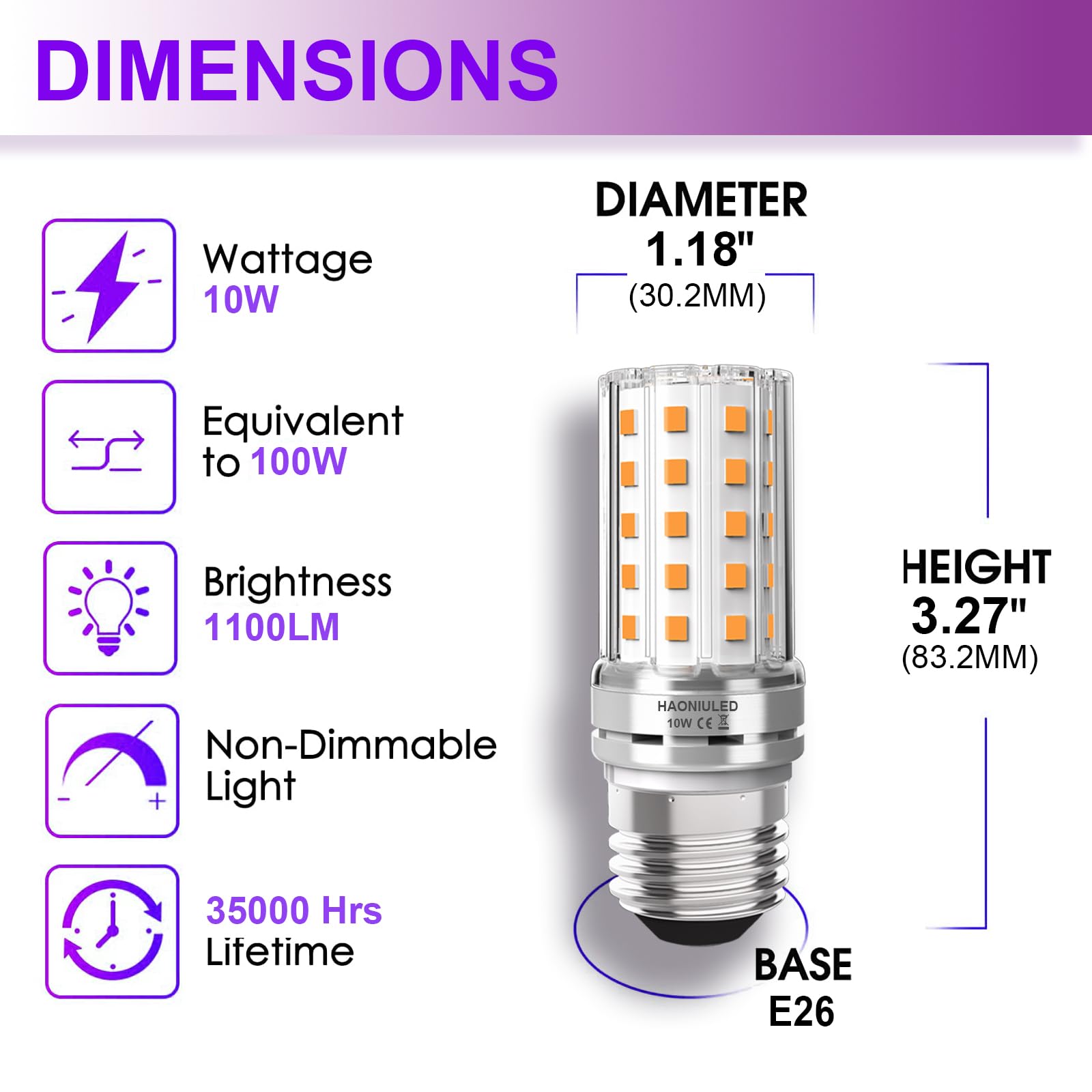 HAONIULED E26 Bulb 10W 3 Pack led Corn Light Bulb Warm White 2700K 1100 Lumen 100 watt Equivalent E26/E27 Base Non-Dimmable led Bulbs, Candelabra Edison Light Bulb for Indoor Home Household Lighting