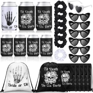 silkfly 28 pcs bride or die bachelorette party decor till death do us party gifts bridesmaid scrunchies sunglasses beer can cooler sleeves drawstring backpack for wedding bridesmaid proposal gift