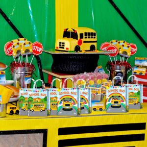 16 Pieces School Bus Goodie Bags for School Bus Birthday Party Supplies,School Bus Gift Snacks Treat Candy Party Favors Bags with Handles for Kids kindergarten School Bus Theme Party Decorations