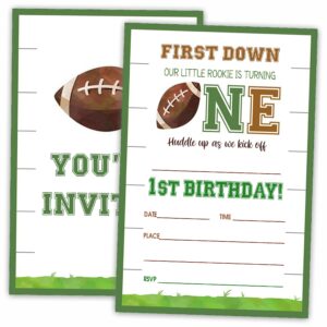 awsice football 1st birthday party invitations, sports themed invite cards (20-pack) with envelopes, rugby style birthday party supplies decorations(4"x6")-c05