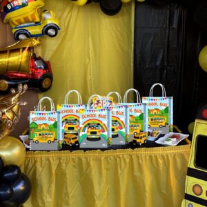 16 Pieces School Bus Goodie Bags for School Bus Birthday Party Supplies,School Bus Gift Snacks Treat Candy Party Favors Bags with Handles for Kids kindergarten School Bus Theme Party Decorations