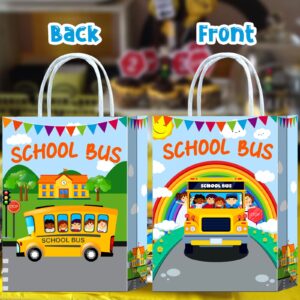 16 Pieces School Bus Goodie Bags for School Bus Birthday Party Supplies,School Bus Gift Snacks Treat Candy Party Favors Bags with Handles for Kids kindergarten School Bus Theme Party Decorations