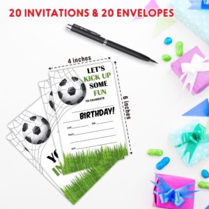 AWSICE Soccer Birthday Party Invitations, Sports Invite Cards (20-Pack) with Envelopes, Birthday Party Supplies Decorations(4"x6")-C13