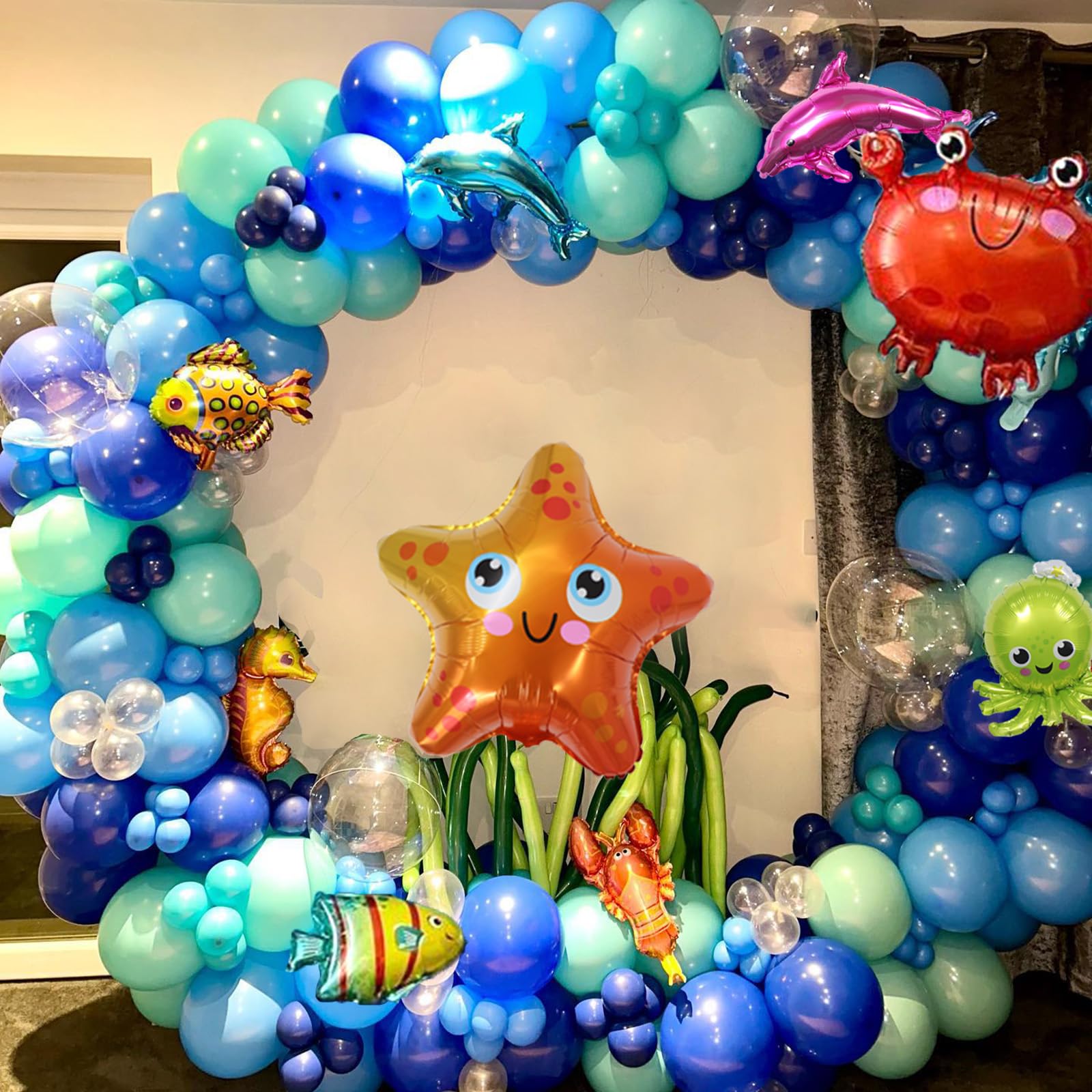 Ocean Themed Party Decorations 165pcs Blue Balloon Arch Garland Kit Bubble Balloons Marine Animals Fish Balloons for Nemo Dory Luca Birthday Under The Sea Decorations Shark Party