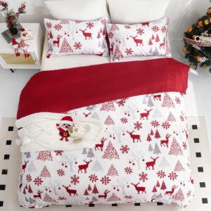 Christmas Duvet Cover Set King Reindeer Snowflakes Bedding Set Soft Microfiber Quilt Duvet Cover with 2 Pillowcases for Home Decoration