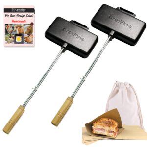 cretfine mountain pie maker cast iron set of 2 pudgy pie cooker hobo fire sandwich maker double pie irons for camping 2 pack campfire cooking equipment with bag