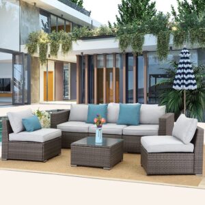 ClawsCover 12 Pack Outdoor Seat and Back Cushions Replacement Covers Fit for 6Pieces 5-Seater Wicker Rattan Patio Furniture Conversation Set Sectional Couch Chairs,Grey-Include Cover Only