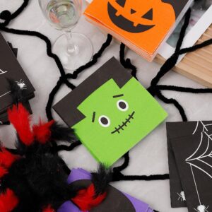 100 PK Halloween Cocktail Napkins - 4 Assorted Designs - 3-Ply Halloween Paper Napkins for Halloween Party Supplies Disposable Party Napkins Ghost Paper Beverage Napkins Bulk Kids Birthday