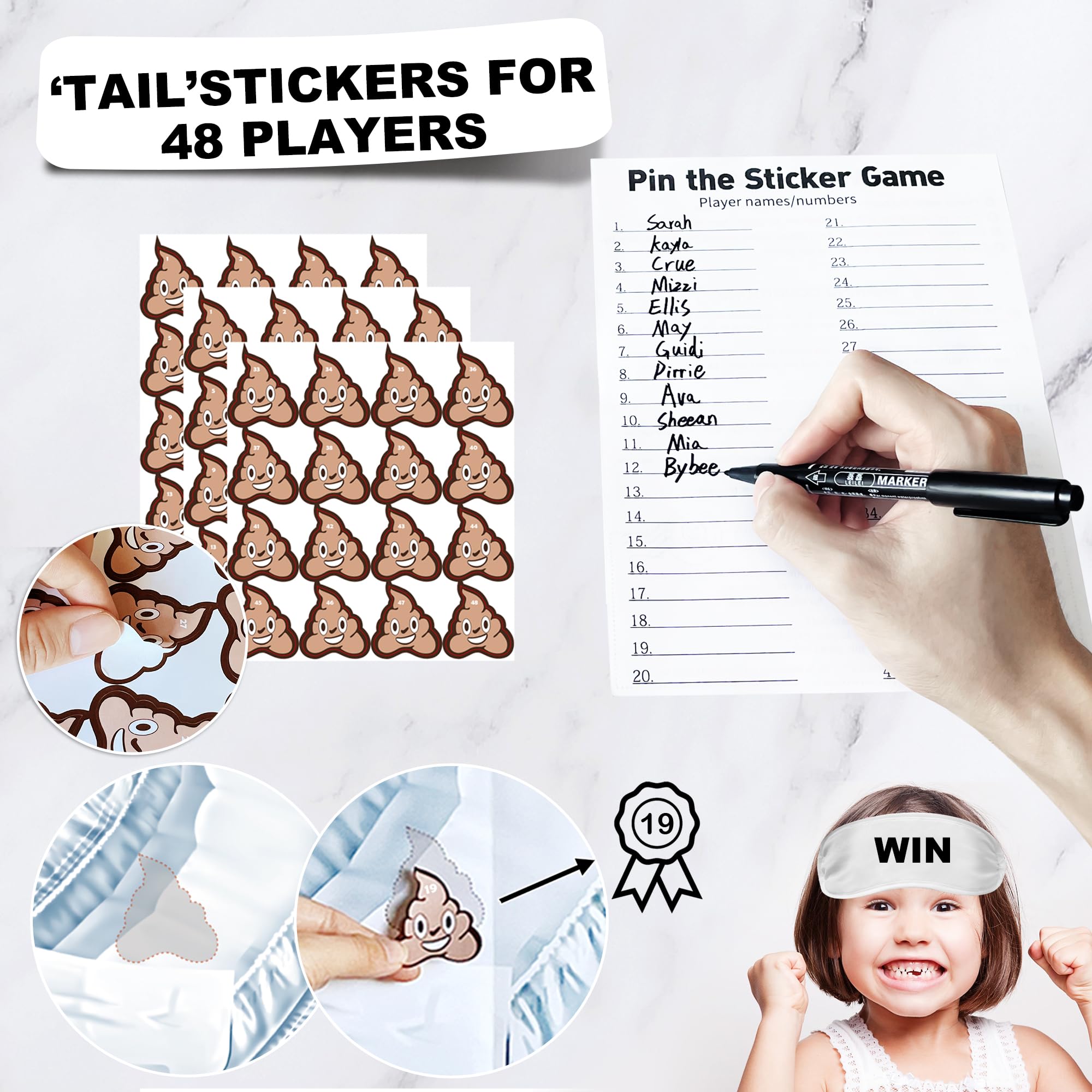 Baby Shower Games Party Favors, Pin The Sticker on The Diaper Game, BabyShower Decorations Birthday Party Supplies for Adults Girl Boy - 48 Stickers