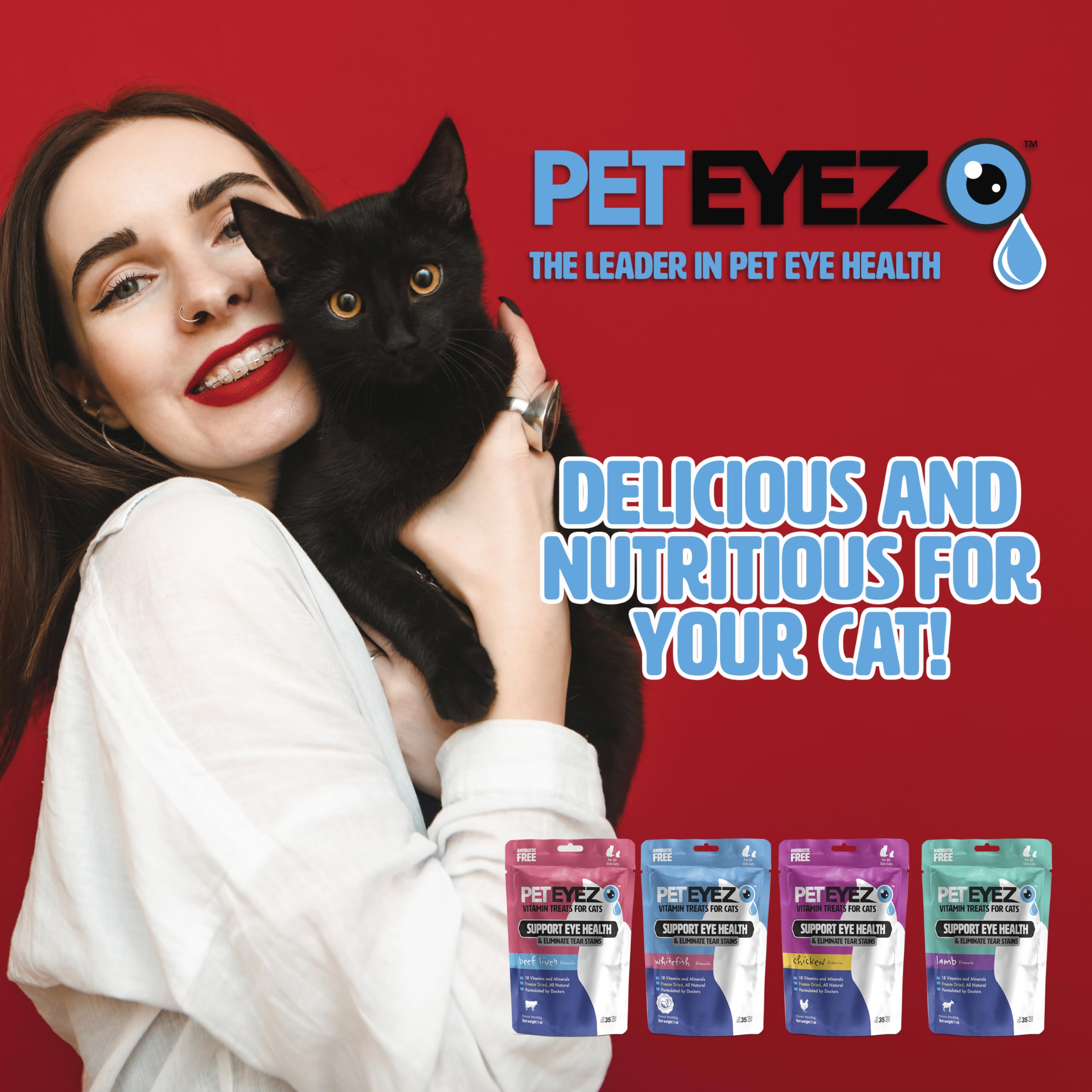 PetEyez Vitamin Treats for Cats - Tear Stain Remover - Eye Health Support - Reduces Itching & Allergies - Chicken Flavor - 1oz